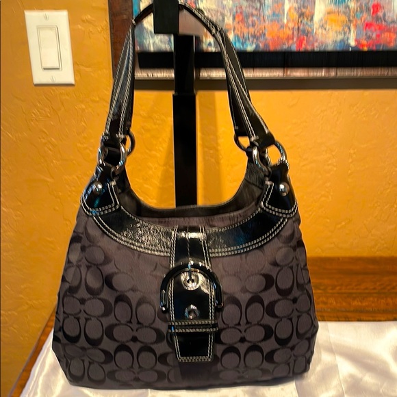 Coach | Bags | Coach Flush Soho Black Signature Canvas Black Leather ...